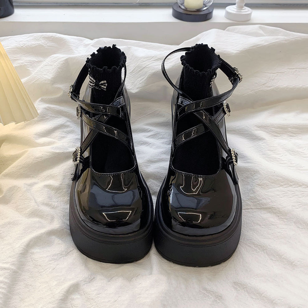 Black Round Toe Platform Shoes SE23167