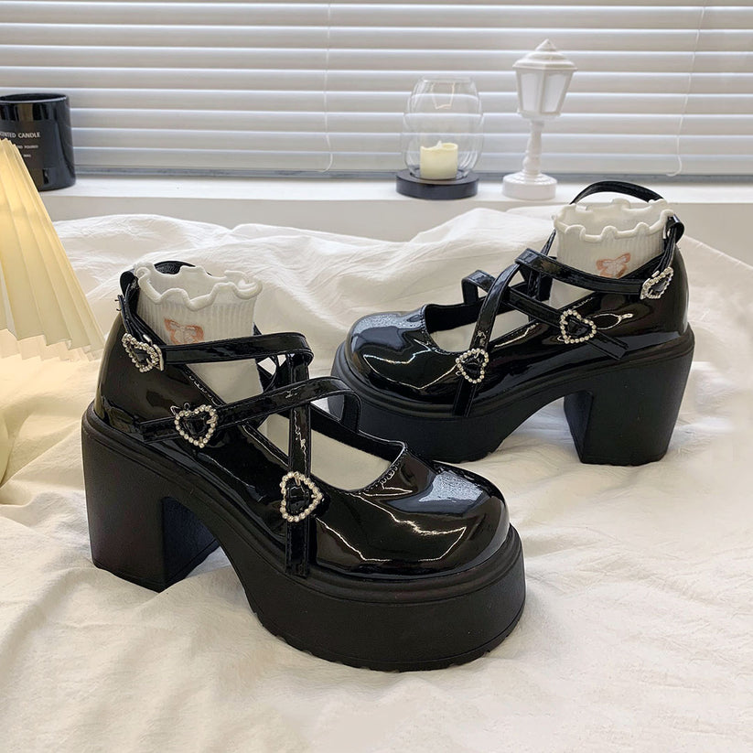 Black Round Toe Platform Shoes SE23167