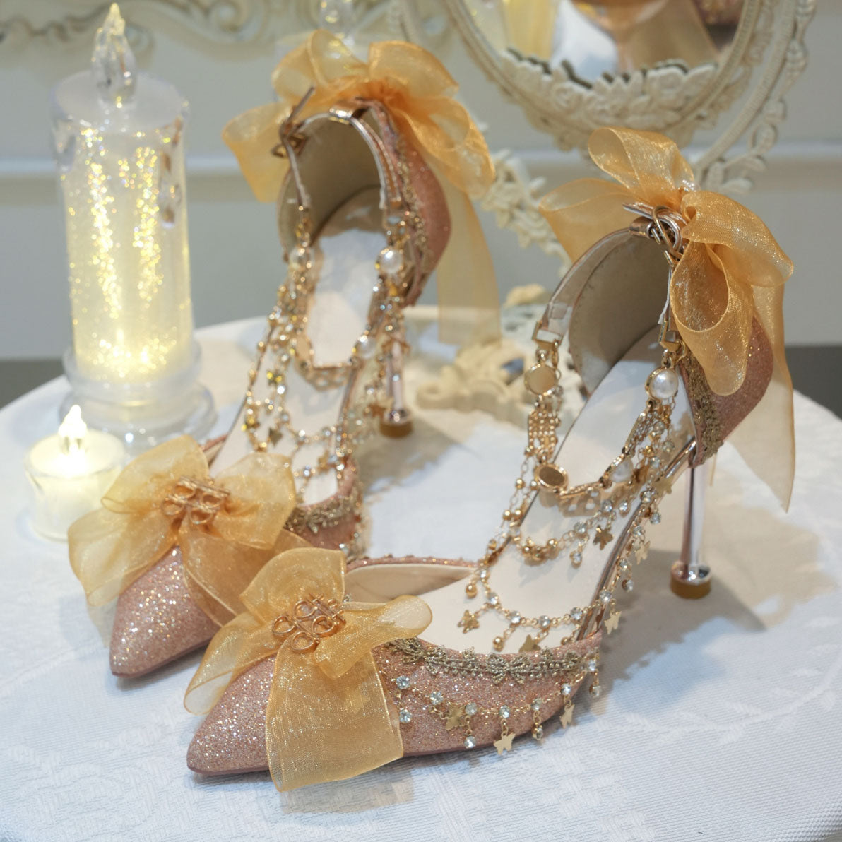 Lace Bow Princess Heels Shoes SE23347