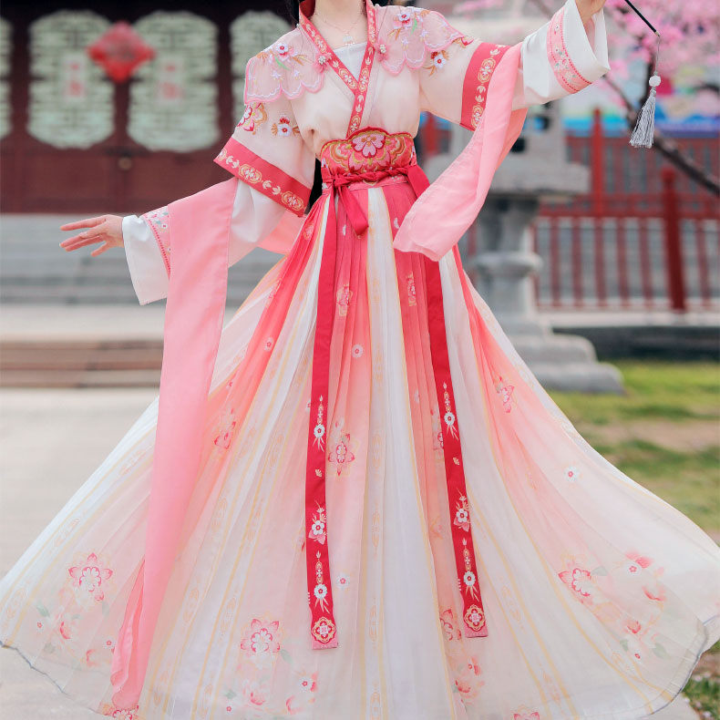 Pink Flowers Embroidered Hanfu Dress SE22729