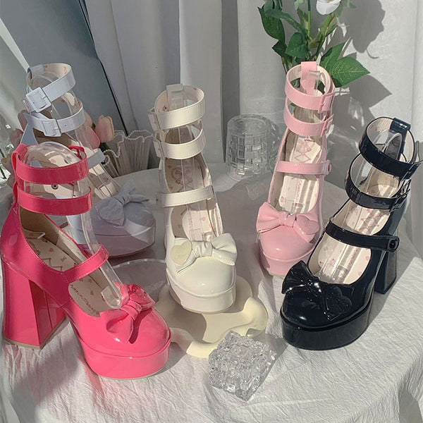Sweet Bow Buckle Heels Shoes Se22744 Sanrense