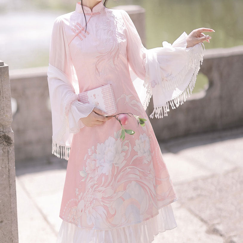 Embroidered Flower Cheongsam Dress SE22650