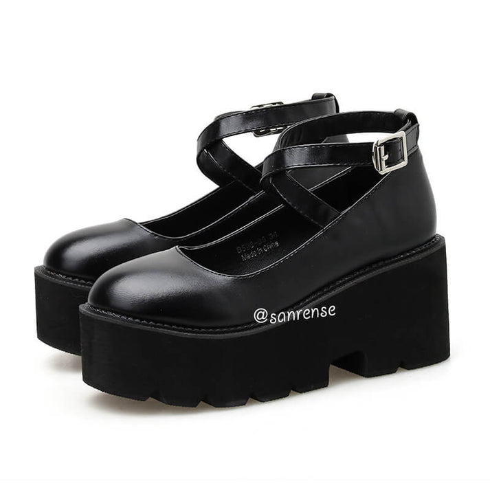 Student Platform Heels Ankle Strap Pumps SE20986