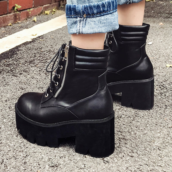 Zipper Heels Round Toe Motorcycle Boots SE20544
